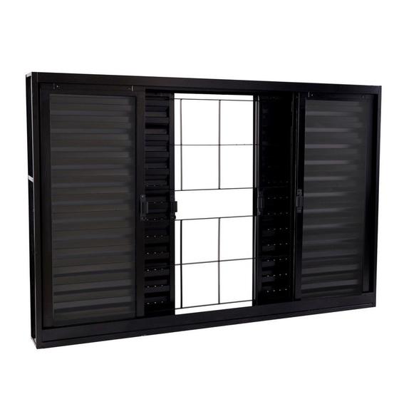 Janela Veneziana em Aço 100 x 120 x 12 cm com Grade 6 Folhas Preto ...