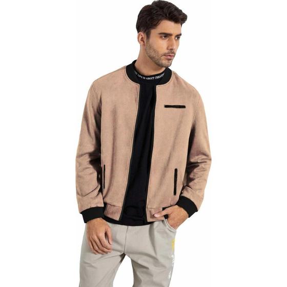 Jaqueta de Moletom Relaxado com Ziper Sem Capuz Masculina - Jaqueta ...