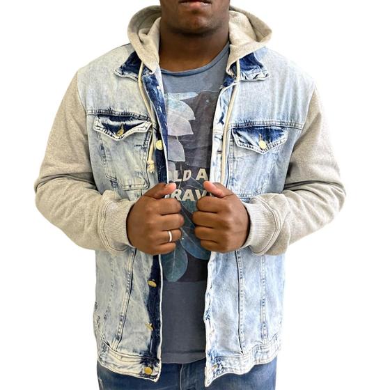 Jaqueta Jeans Masculina Plus Size com Mangas e Capuz Moletom - ECXO ...