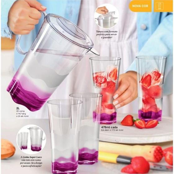 Jarra Super Luxo 2 litros + 4 Copos Super Luxo 475ml Cada Tupperware 100% Original - Tupperware ...