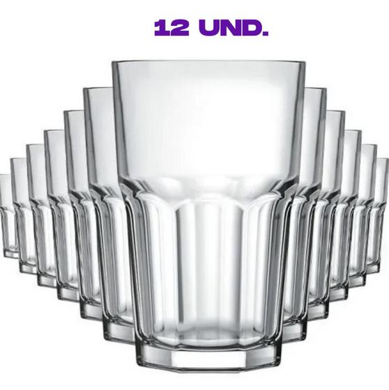 Jogo 12 Copos De Vidro Grosso Resistente Bar Restaurante Buffet 350ML Para Água Suco Vinho Drink ...