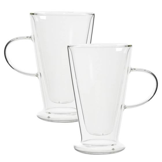 Jogo 2 Canecas De Vidro Parede Dupla Grande Café Chá 385Ml - Amigold - Caneca de Chá e Café ...
