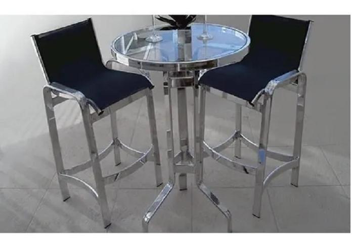 Jogo 3 Bancos Banquetas E Mesa Alta Área Externa Alumínio - Sarah ...