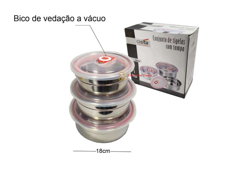Jogo 3 Potes Inox Fechamento a Vácuo Tampa Silicone Tigela - Casita ...