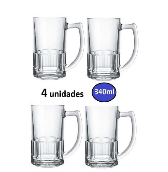 Jogo 4 Canecas 340ml, chopp, cerveja e bebidas, vidro Nadir Bristol. - Caneca de Cerveja ...