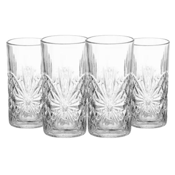 Jogo 4 Copos Alto Long Drink Rozana Diamond Lumini Cristal Agua 340ml - CASAMBIENTE - Copo de ...