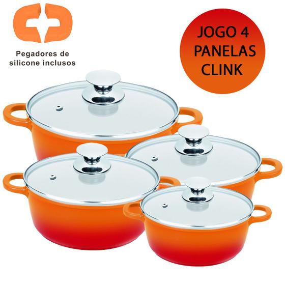 Jogo 4 Panelas Laranja Com Revestimento Cerâmico Antiaderente - Clink ...