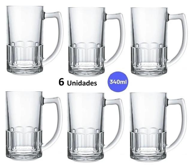 Jogo 6 Canecas 340ml, chopp, cerveja e bebidas, vidro Nadir Bristol. - Caneca de Cerveja ...