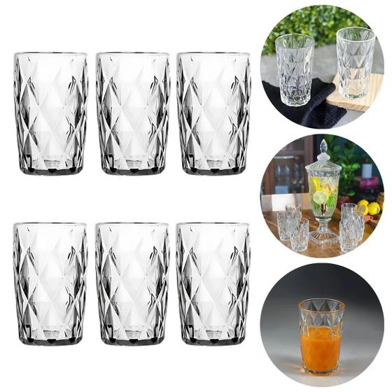 Jogo 6 Copos de Vidro Diamond 370ml Estilo Diamante Grosso Resistente Luxo Transparente Elegante ...