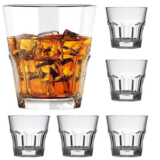 Jogo 6 Copos de Vidro Grosso Transparente Baixo 300ml Resistente Casual Whisky Licor Vodka ...