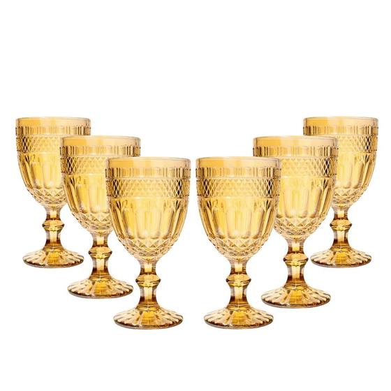 Jogo 6 Taça Vidro Barroco Furta Cor Âmbar Fume Diamond 360ml Agua Suco ...
