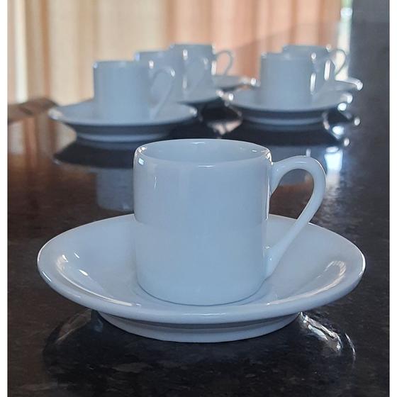 Jogo 6 xícaras de Café com pires - 55 ml Base Reta - Porcelana branca - Antilope Decor ...