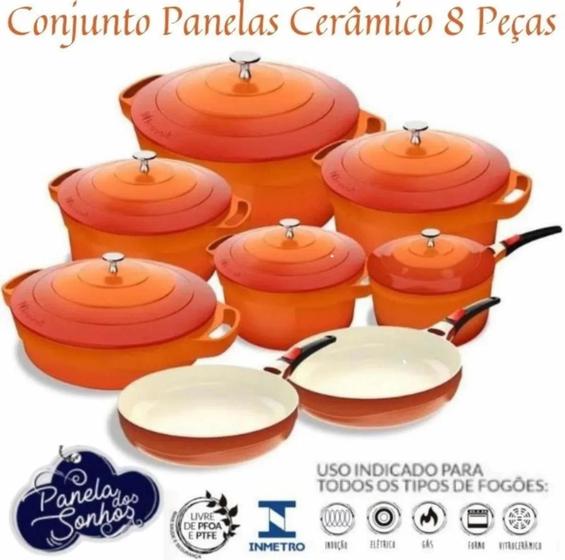 Jogo 8 panelas le cook revestimento ceramico inducao ou convencional ...