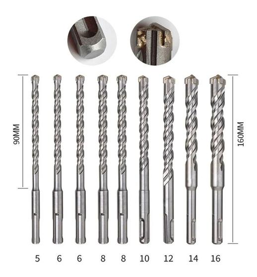 Jogo 9 Brocas Sds Plus Martelete Furar Parede Concreto Tijol ...
