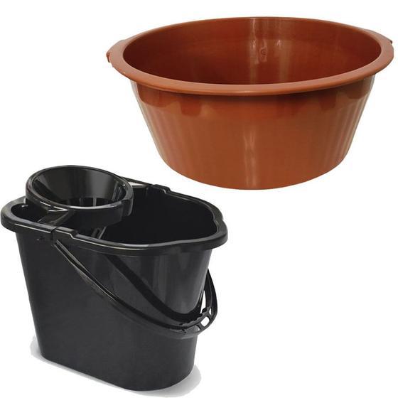 Jogo Balde Espremedor 14L Preto +Bacia Multiuso Marrom 18L - Arqplast ...