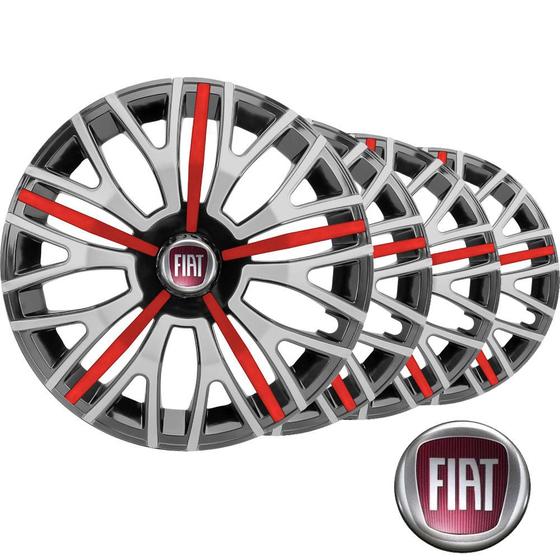 Jogo Calota Esportiva Elitte Triton Sport Red Silver Aro 14 Emblema Fiat - Palio Grand Siena ...