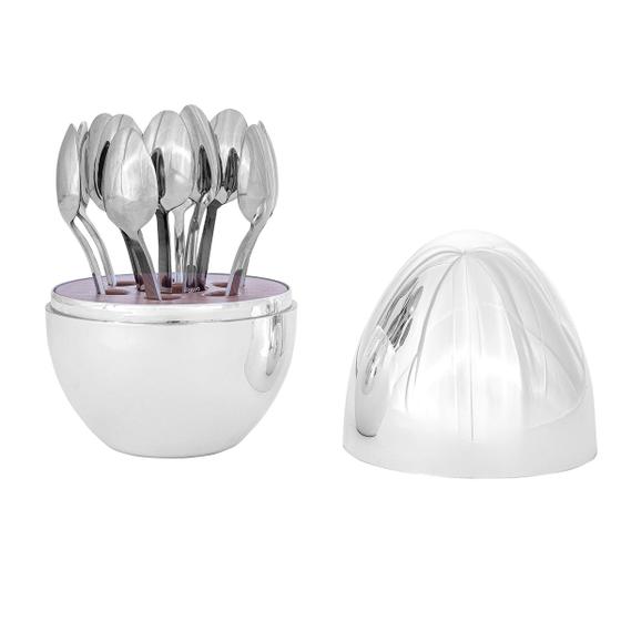 Jogo Colheres De Café 13 Pçs Porta Talher Oval Ovo Prata Talheres ...