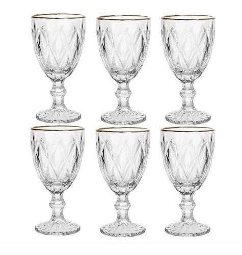 Jogo com 6 Taças Diamond ou bico abacaxi Transparente 300ml borda ...