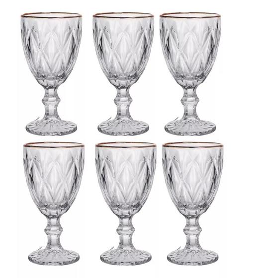Jogo com 6 Taças Diamond ou bico abacaxi Transparente com Borda Dourada ...