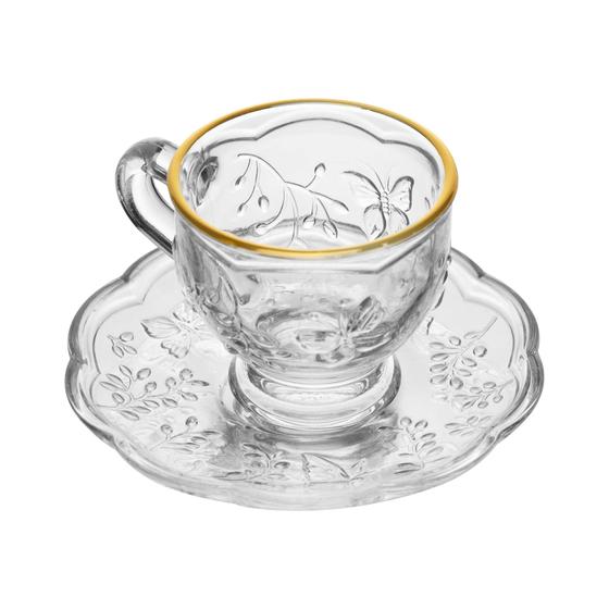 Jogo com 6 xicaras de cha new butterfly com fio de ouro 180ml cristal ...