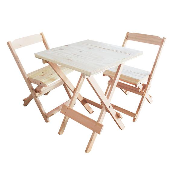 Jogo Conjunto 1 Mesa 70x70 e 2 Cadeiras Bar Dobrável em Madeira Sem Pintura - Grandis Móveis ...