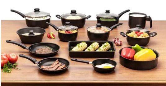 Jogo Conjunto de Panelas Kit 13 pçs Completo com antiaderente - Preto ...