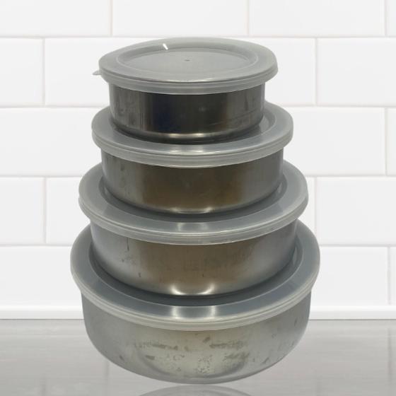 Jogo Conjunto De Tigela Aço Inox 4 Peças Potes Bowl C/ Tampa - Clink ...