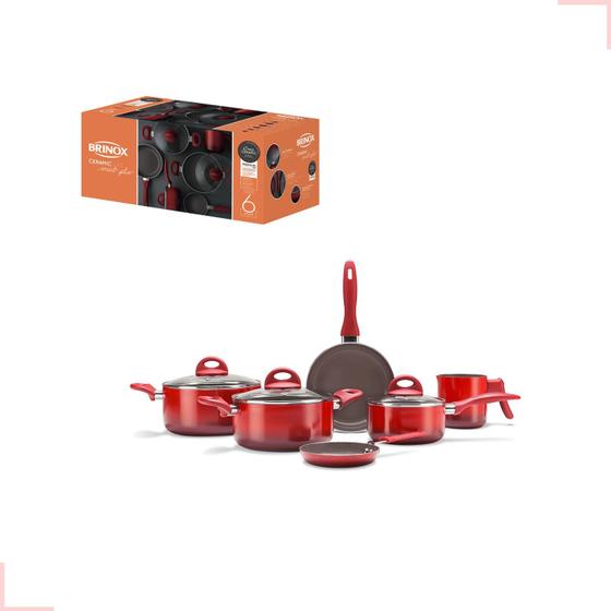 Jogo Conjunto Panelas 6 Peças Brinox Cerâmica Antiaderente Smart Plus ...