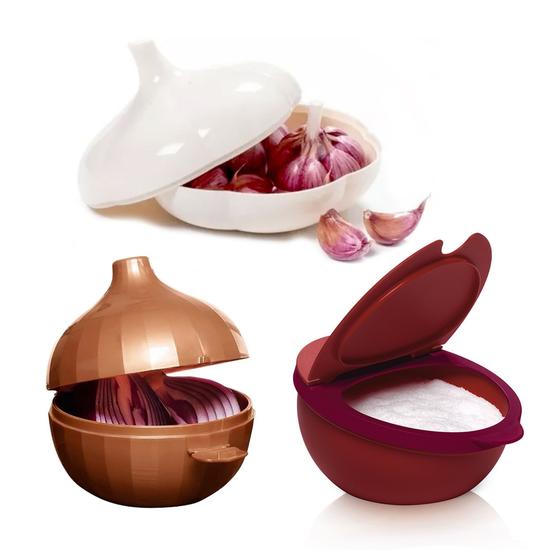 Jogo Cozinha Indispensável Porta Cebola Alho e Saleiro 300 gr Tupperware Cores surpresas ...