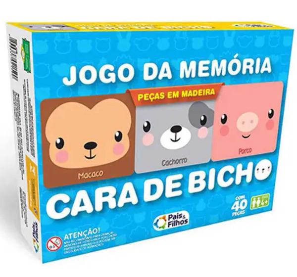 Jogo da Memória Infantil Cara De Bicho 40 Peças de Madeira - Pais e ...