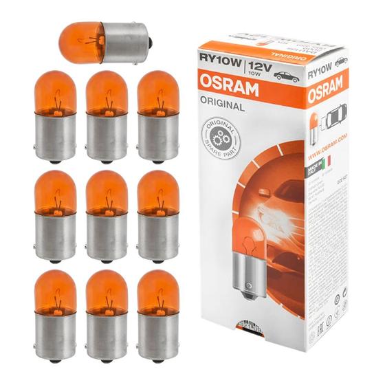 Jogo de 10 Lâmpadas Osram Ry10w 1 Polo 12v 10w Luz Âmbar Pinos ...