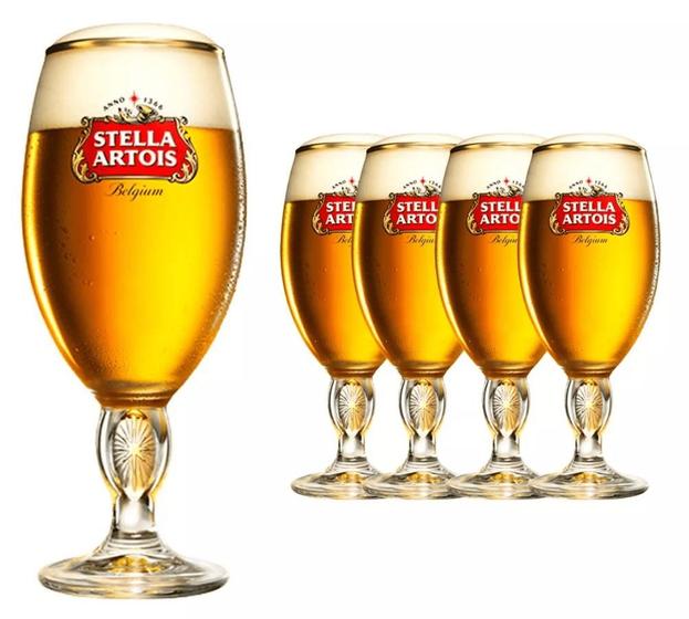 Jogo de 4 Taças Cálice Stella Artois Borda Dourada - Ambev - Taça de ...