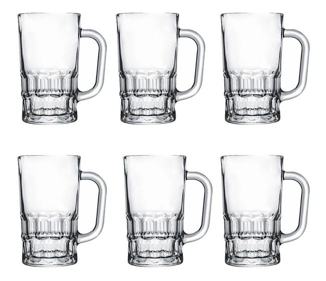 Jogo De 6 Canecas Chopp Vidro Copos Cerveja Festa 300ml - Embralumi - Caneca de Chopp - Magazine ...