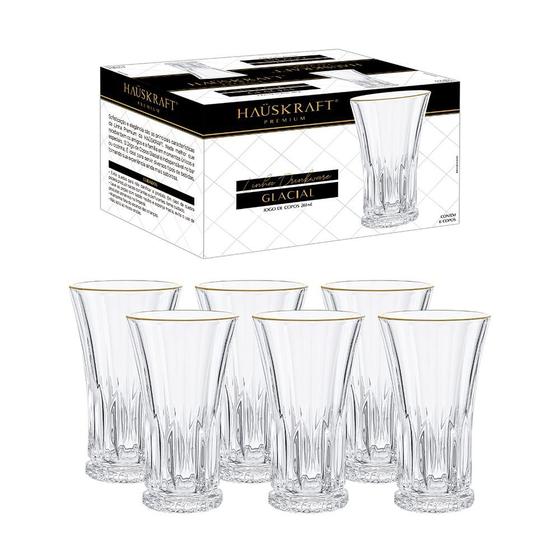 Jogo De 6 Copos Altos Cristal 265ml Borda Dourada Glacial Hauskraft - Copos - Magazine Luiza