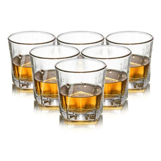 Jogo de 6 Copos de Vidro 300ML Para Whisky Doses Destilados Evento ...