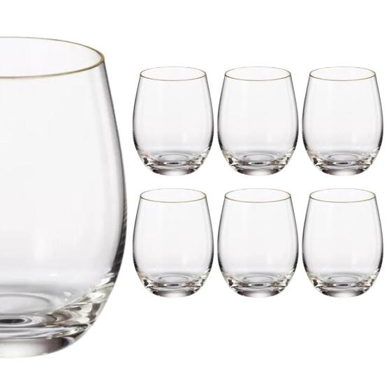 Jogo de 6 copos Mergus para whisky em cristal ecologico gold rim 410ml Bohemia Borda Dourada ...