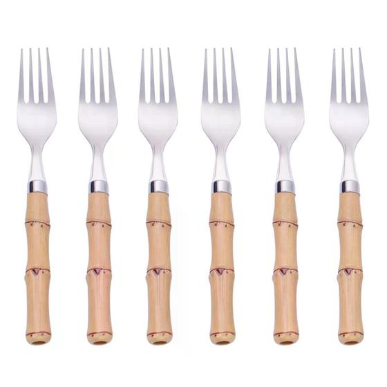 Jogo de 6 garfos Bambu em aco inox com cabo plastico estilo bambu ...