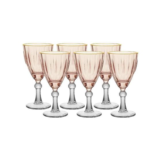 Jogo De 6 Taças 275ml Borda Dourada Dominic Rosa Hauskraft - Taça de ...