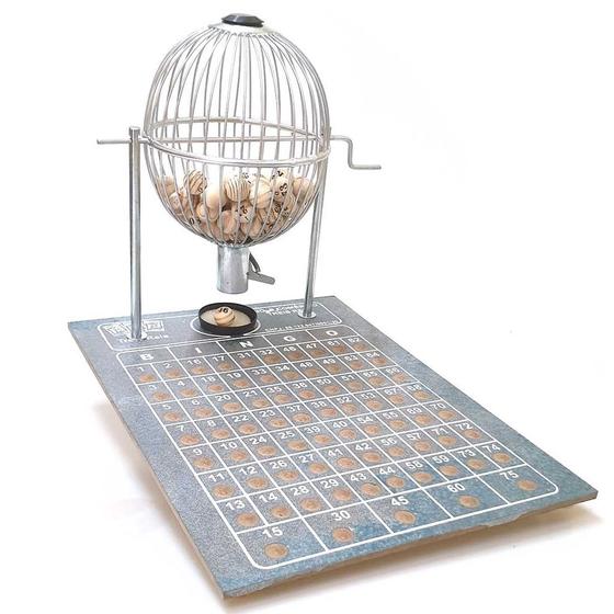 Jogo de Bingo Globo Cromado Pequeno Nº1 Tabuleiro Madeira Numeração 1 a ...