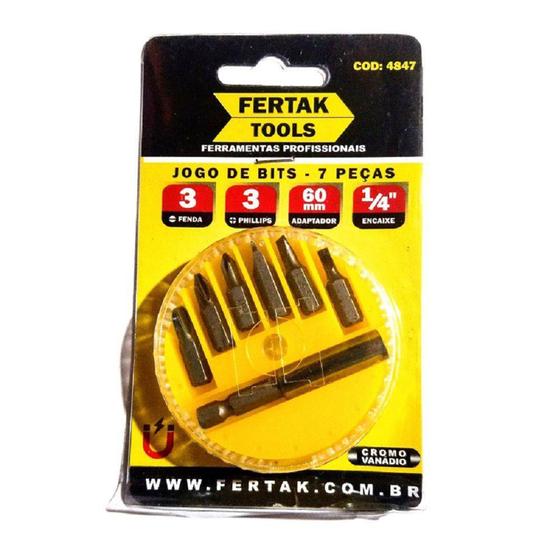 jogo de bits 7 peças fenda phillips com adap. magnetico - FERTAK - Jogo ...