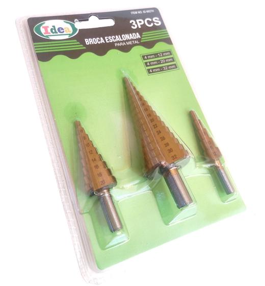 Jogo De Brocas Escalonada Escariadora Kit 3 Peças Aço Rápido - IDEA ...