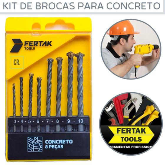 Jogo de Brocas Para Concreto Com 8 Peças Fertak Tools Kit de Broca Para ...