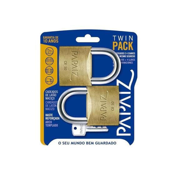 Jogo de Cadeado em Latão Twin Pack 50mm com 2 Peças - Papaiz - Cadeados ...