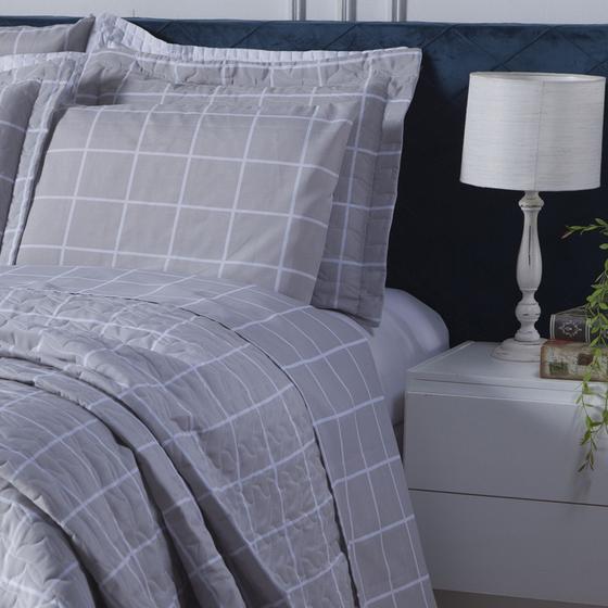 Jogo de Cama Lençol Casal King Grid 4 Peças Estampados Algodão 160 Fios ...