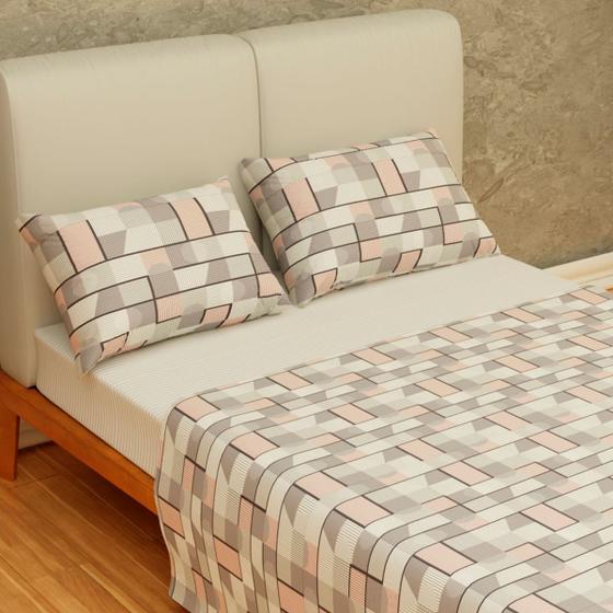 Jogo de Cama Queen Pernambucanas 4 Peças Cub Geo Microfibra Cinza ...