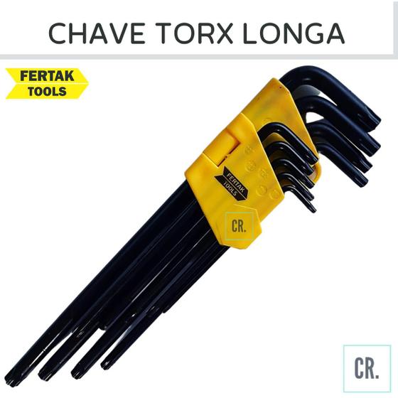 Jogo de Chaves Torx Fertak Tools 9 Peças Extra Longa Em Aço Cromo ...