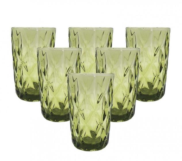 Jogo De Copos Vidro Verde Vitral Verre 340Ml 6 Peças - Mimo - Copo de ...