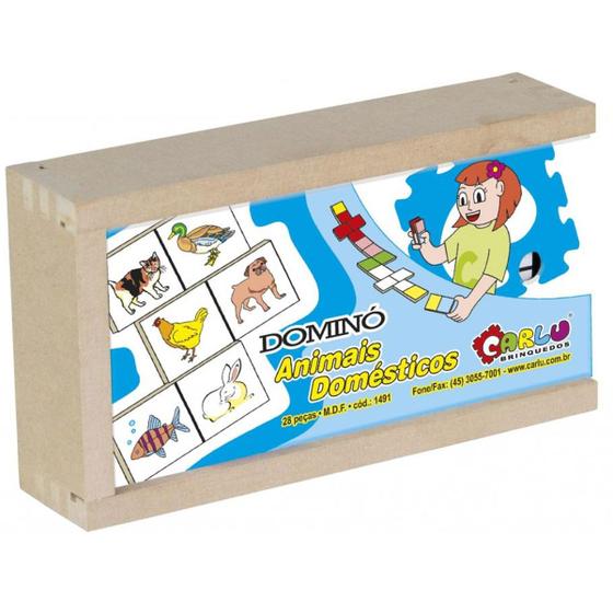 Jogo de dominó dos animais domésticos com 28 peças em madeira carlu ...