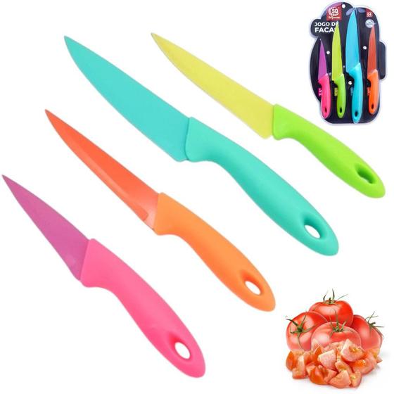 Jogo de facas aço inoxidável colorida Cozinha kit com 4 facas coloridas ...