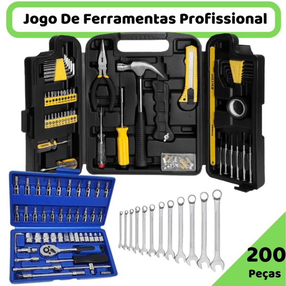 Jogo De Ferramentas Completa com kit 200 Pçs Profissional Oficina ...